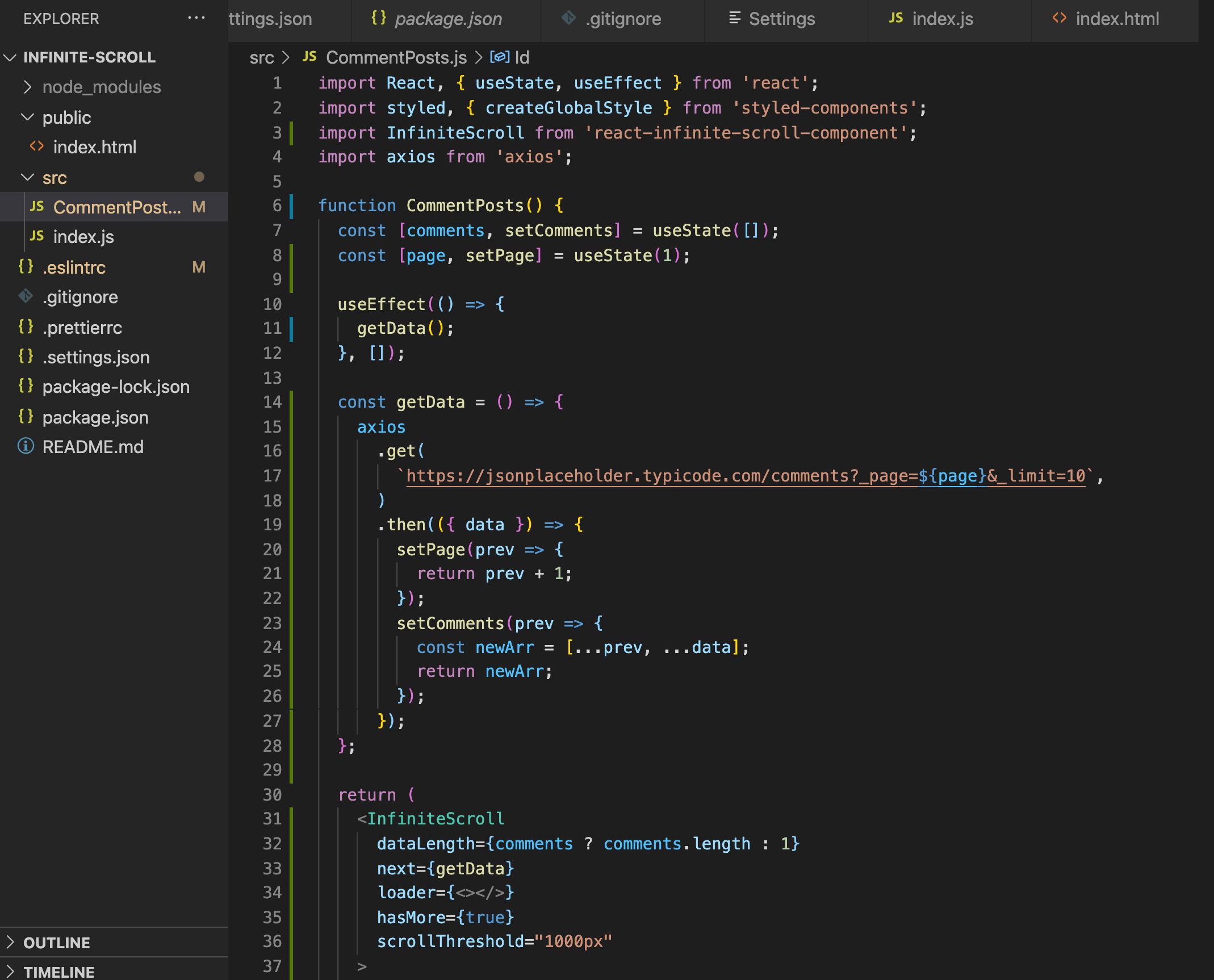 using infinite scroll library